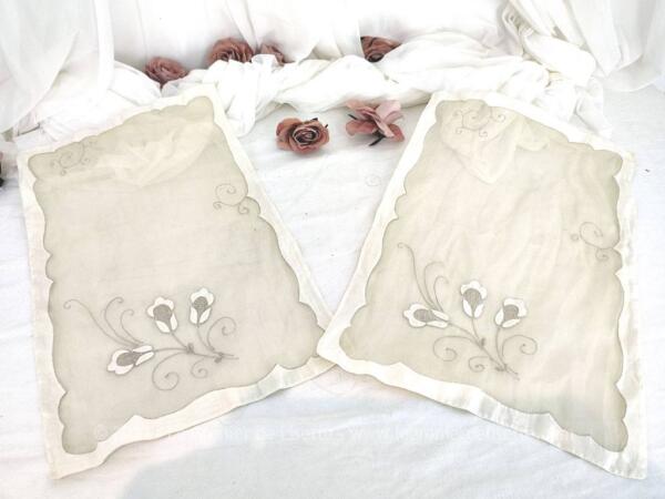 Duo napperons jaune flave organdi transparent avec broderies et ...